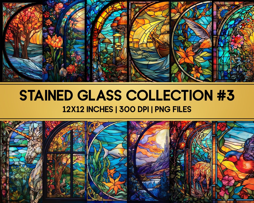 Stained Glass Collection 3 / 12 Digital Papers / Stained Glass Bundle ...