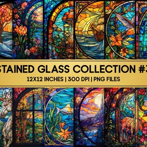 Stained Glass Collection 3 / 12 Digital Papers / Stained Glass Bundle ...