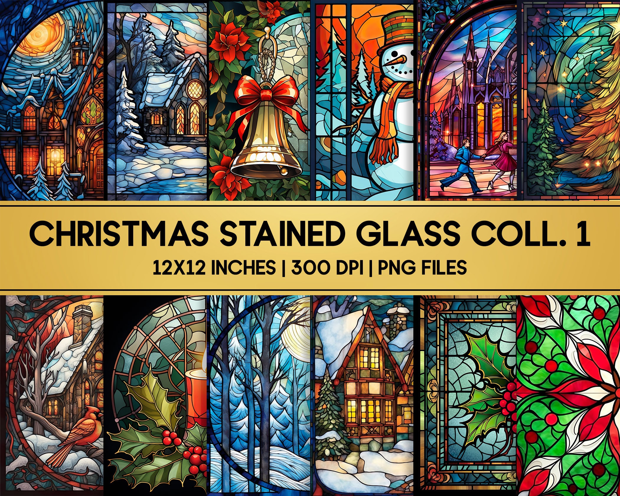 Christmas Stained Glass Collection 1 / 12 Digital Papers / Stain Glass ...