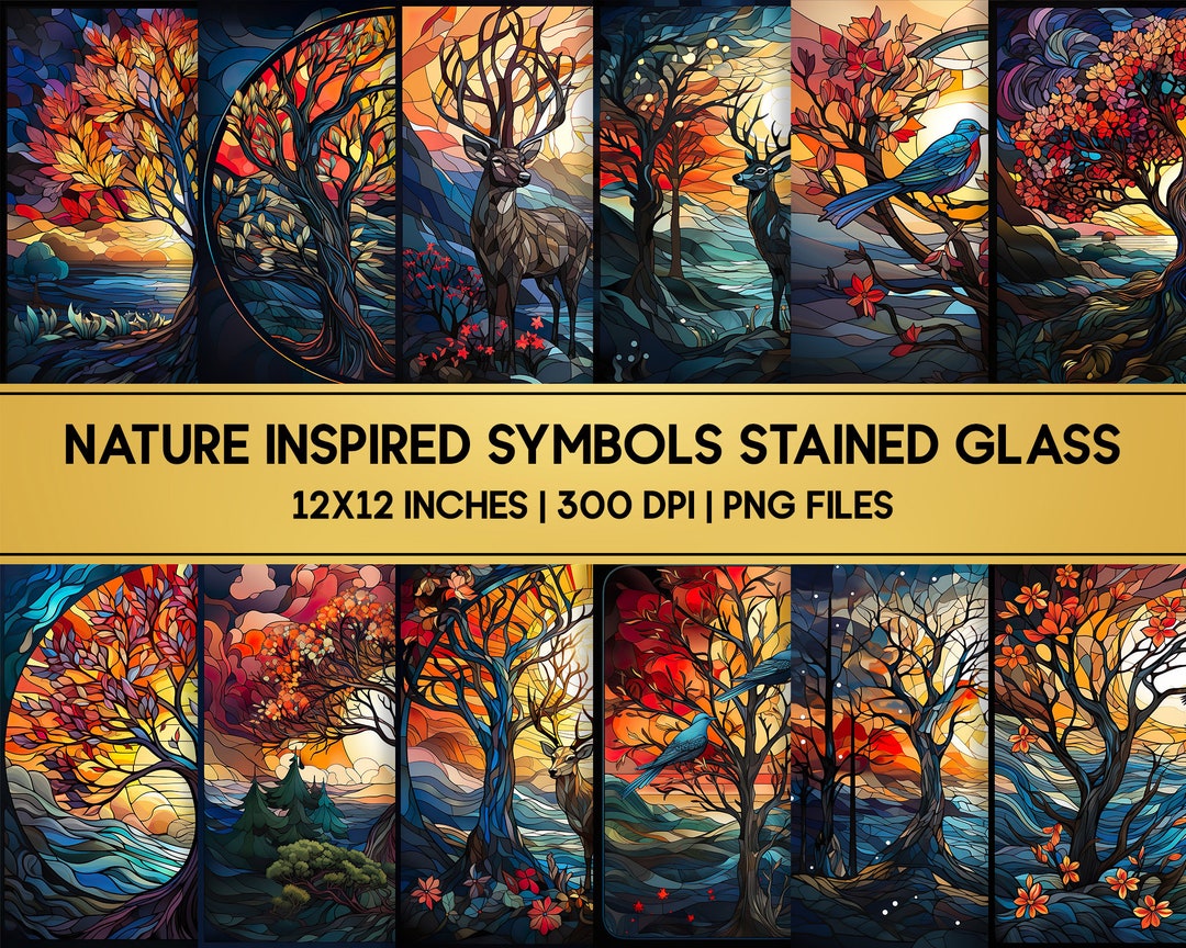 Nature Inspired Symbols Stained Glass Coll. / Tree of Life / Digital ...
