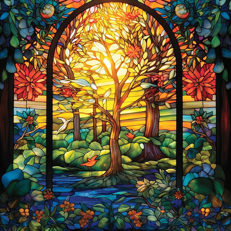 Enchanted Forest Stained Glass / 12 Digital Papers / Forest Decor ...