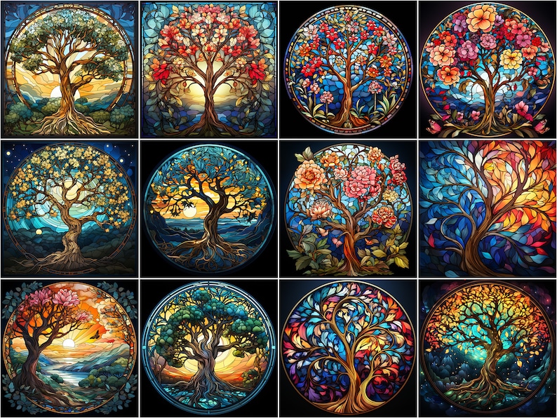 Stained Glass Tree of Life Digital Paper Set (PNG) - Etsy