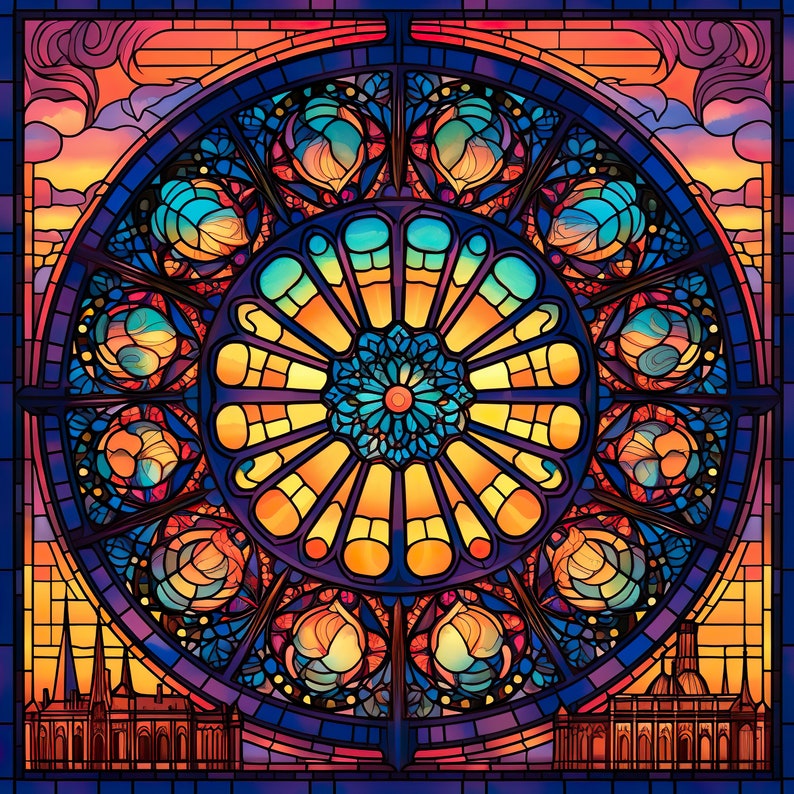 Stained Glass Notre Dame Cathedral Patterns / 12 Digital Papers / Stain ...