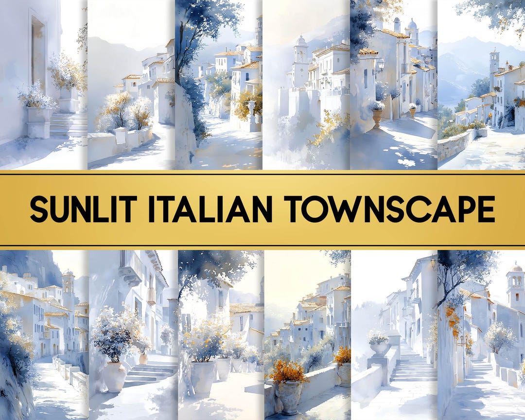 Italian Townscape Digital Paper, Watercolor Architecture (PNG, 40x50 ...