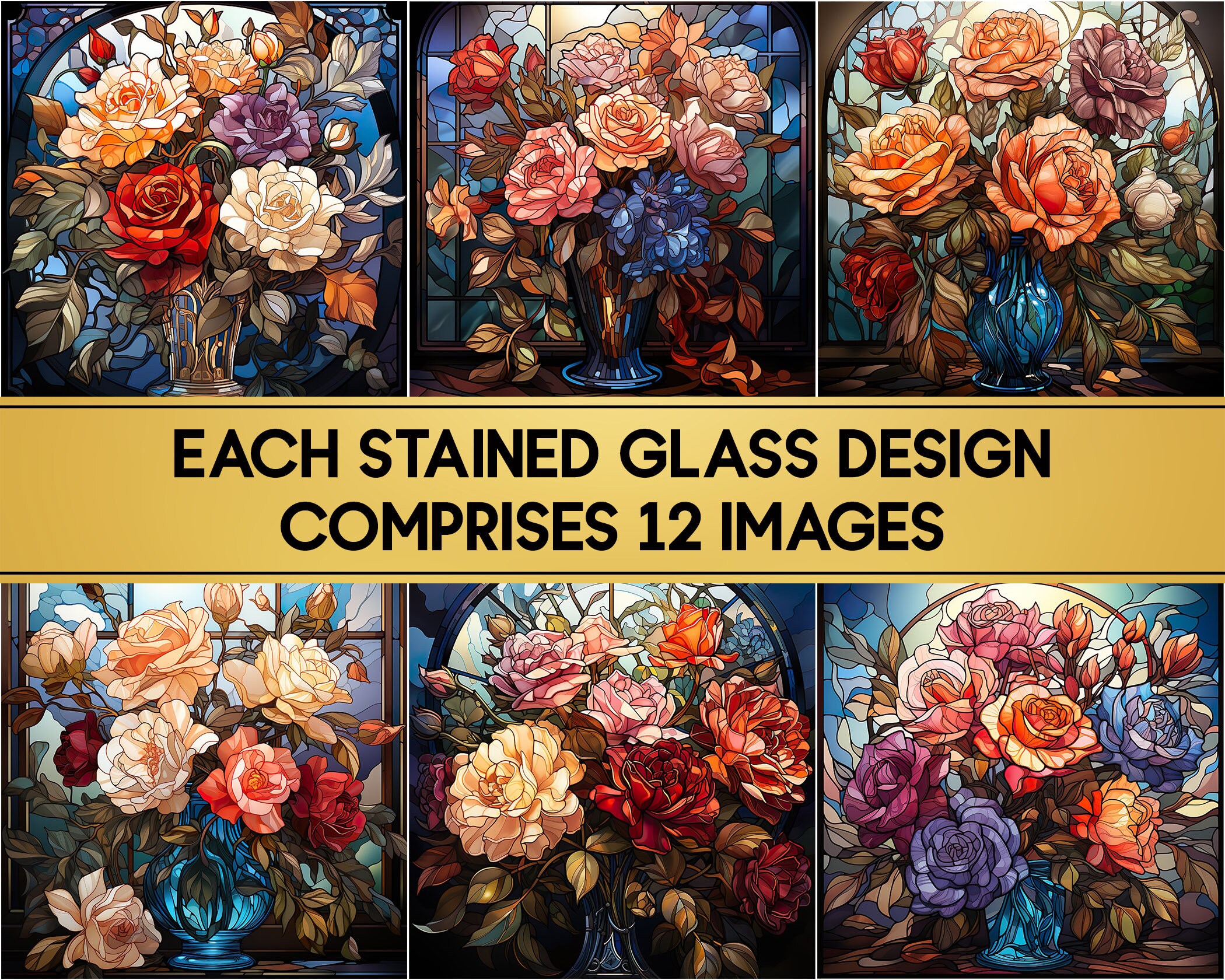 Stained Glass Design Bundle / 240 Digital Papers / Sublimation Designs ...