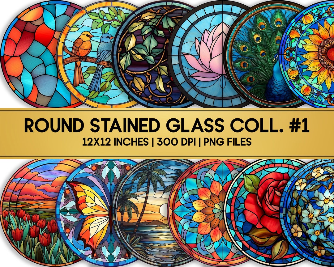 Round Stained Glass Collection 1 / Digital Paper / Stained Glass Bundle ...