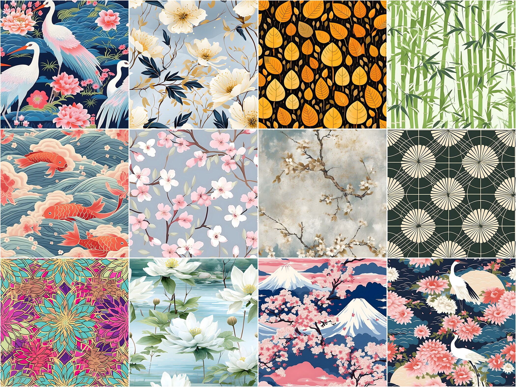 Japanese Chiyogami Patterns / Digital Paper / Seamless Pattern ...