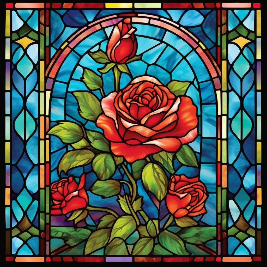 Stained Glass Red Rose / 12 Digital Papers / Stain Glass - Etsy