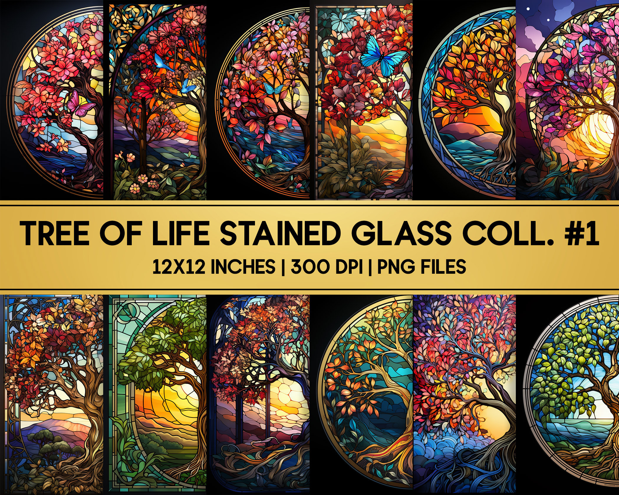 Tree of Life Stained Glass Collection 1 / Tree of Life Wall Art/ 12 ...