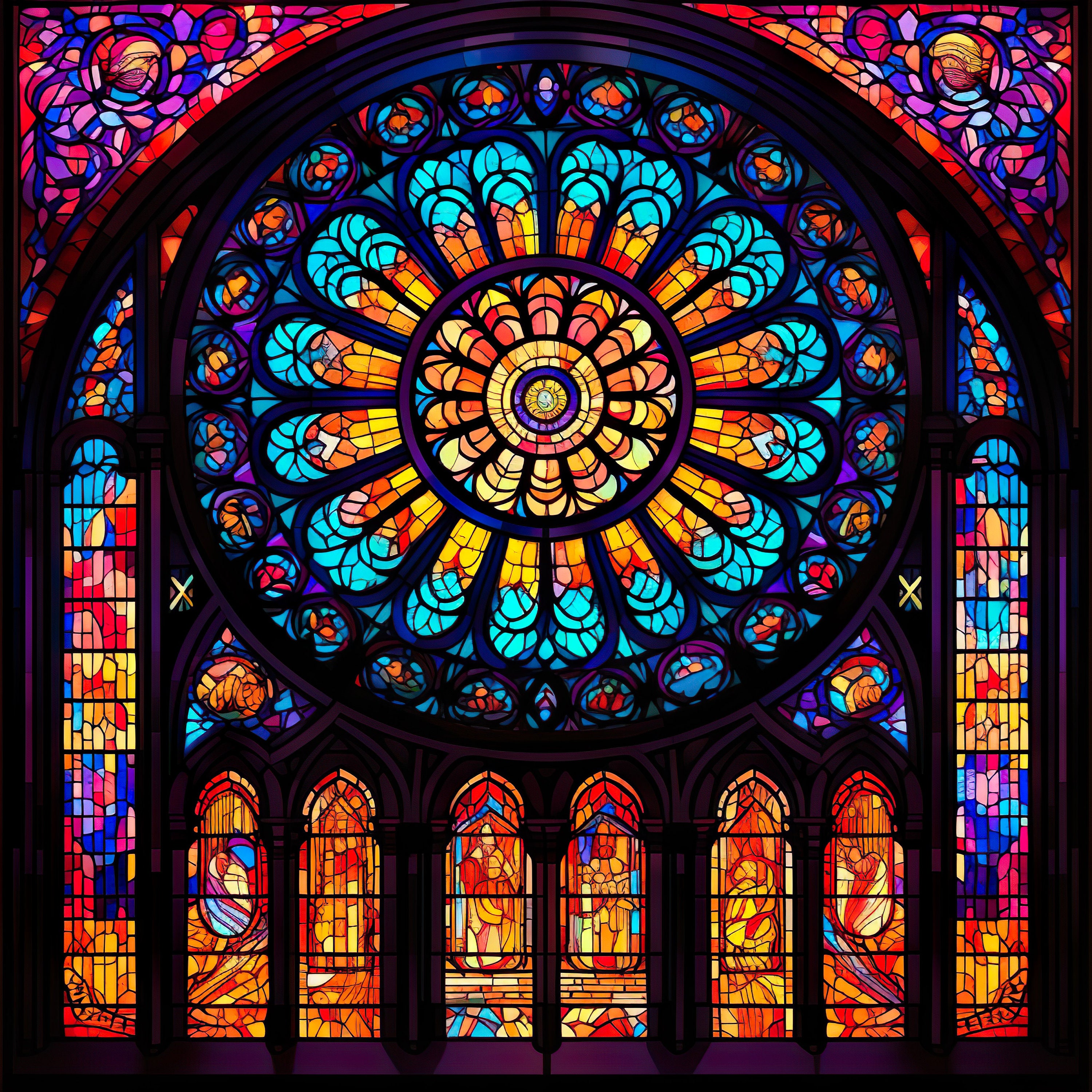 Stained Glass Notre Dame Cathedral Patterns / 12 Digital Papers / Stain ...