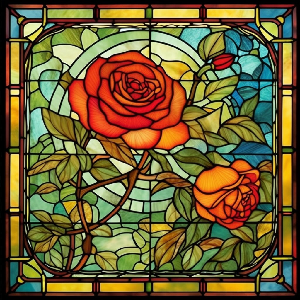 Stained Glass Red Rose / 12 Digital Papers / Stain Glass - Etsy