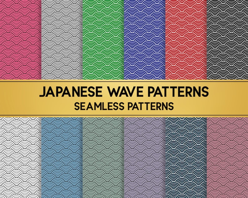 Japanese Wave Patterns / Digital Paper / Seamless Pattern ...