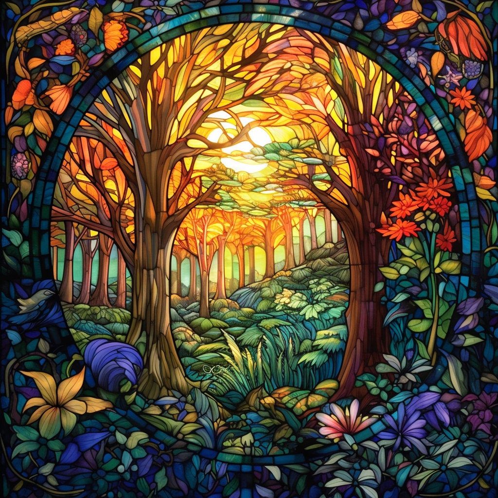 Enchanted Forest Stained Glass / 12 Digital Papers / Forest Decor ...