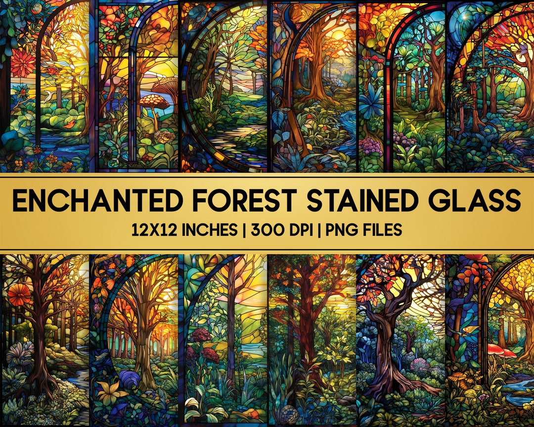 Enchanted Forest Stained Glass / 12 Digital Papers / Forest Decor ...