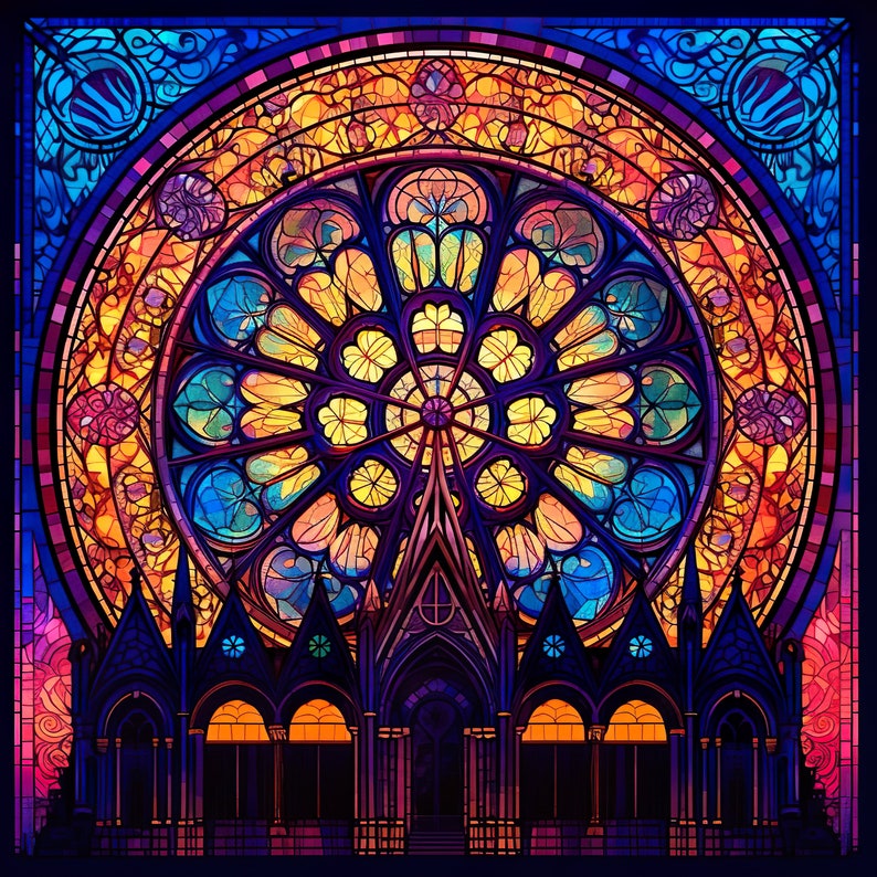 Stained Glass Notre Dame Cathedral Patterns / 12 Digital Papers / Stain ...