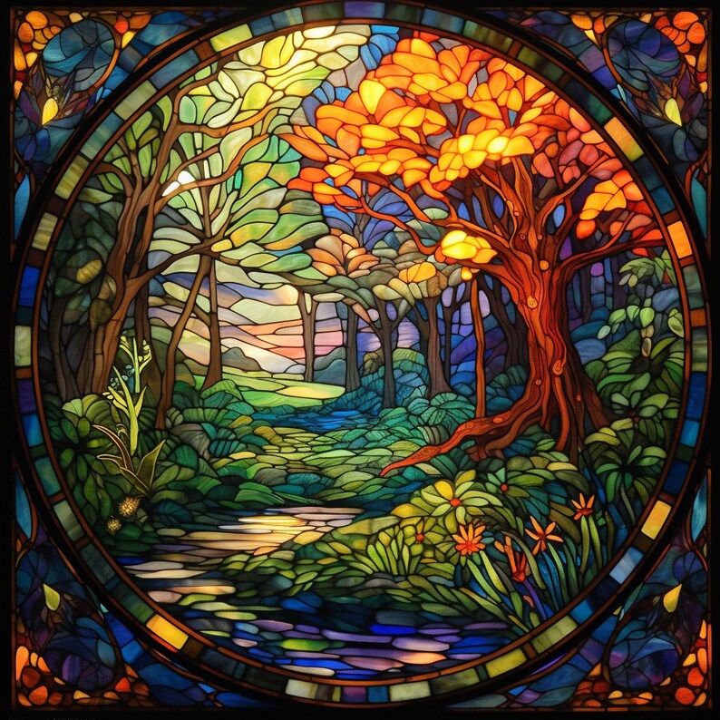 Enchanted Forest Stained Glass / 12 Digital Papers / Forest Decor ...