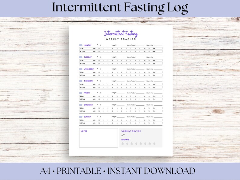 Intermittent Fasting Tracker Printable | Weekly Log Sheet PDF | A4 ...