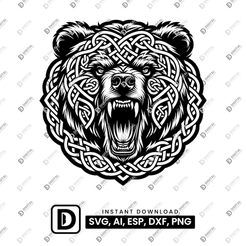 Celtic Bear Celtic Animal Art SVG Digital Download Intricate Knot Pattern Design Tribal Animal ...
