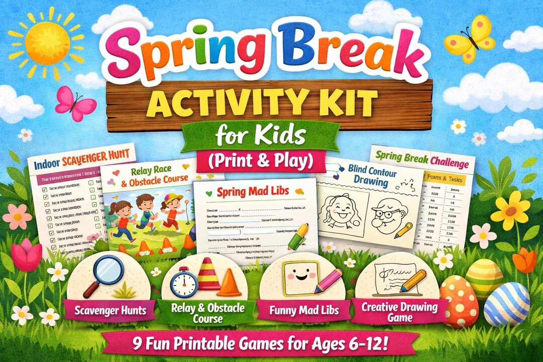 Spring Break Activities for Kids Printable Bundle | Scavenger Hunt, Mad ...