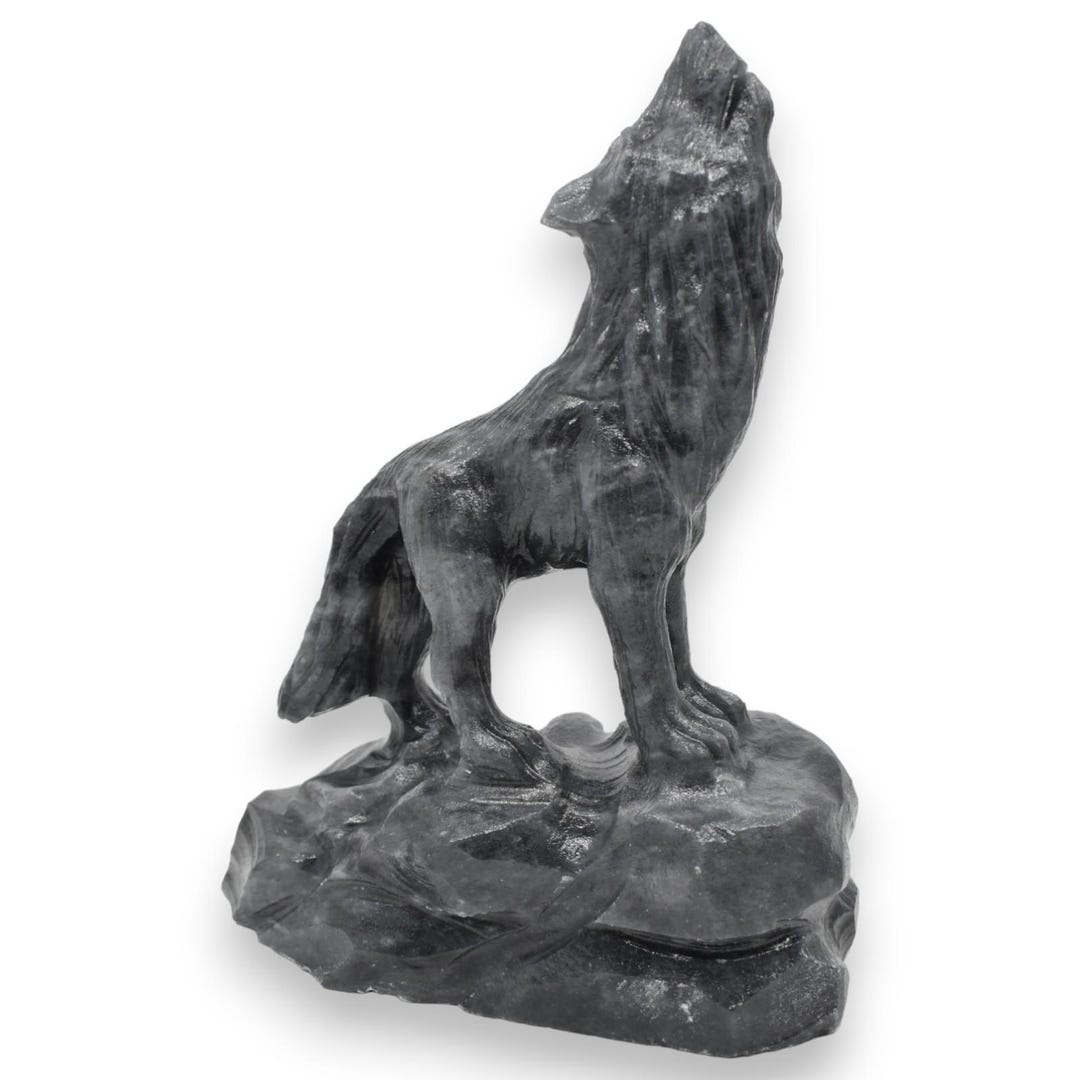Hand-carved Black Marble Wolf Sculpture – Handmade Natural Stone Animal ...