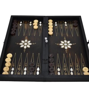 Backgammon Set Rustic Mother of Pearl Stone Processing Carved Handmade ...
