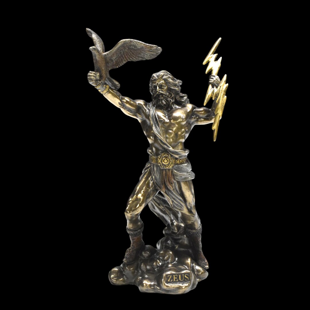 Zeus Holding Thunderbolt Statue: Cold Cast Bronze Resin Decor - Etsy