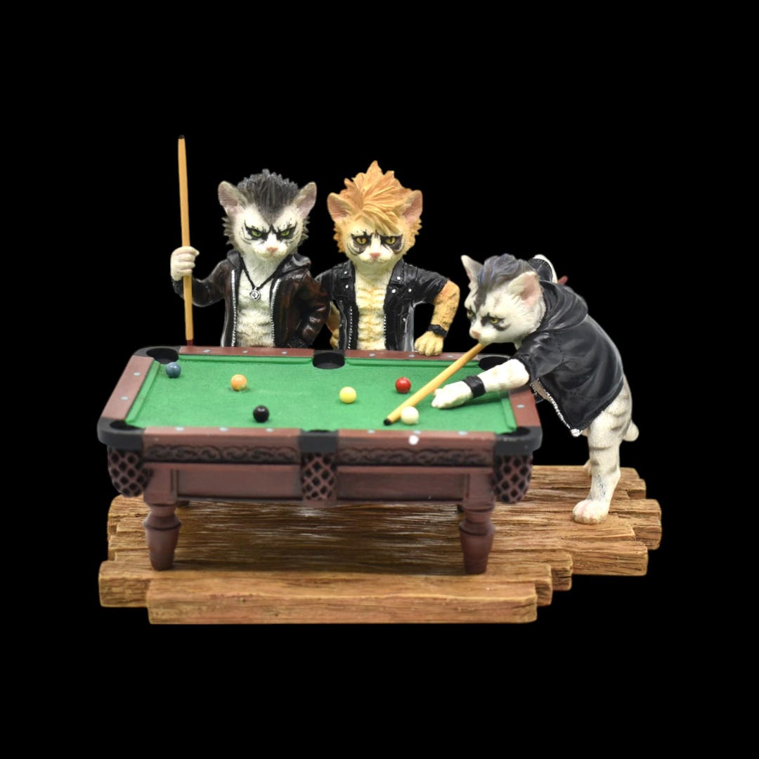 Hand-painted Resin Billiard Cats Figurine: Whimsical Pool Table Decor ...