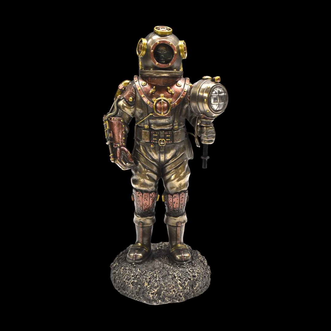 Steampunk Diver Statue – Deep Sea Diving Suit Figurine for Nautical or ...