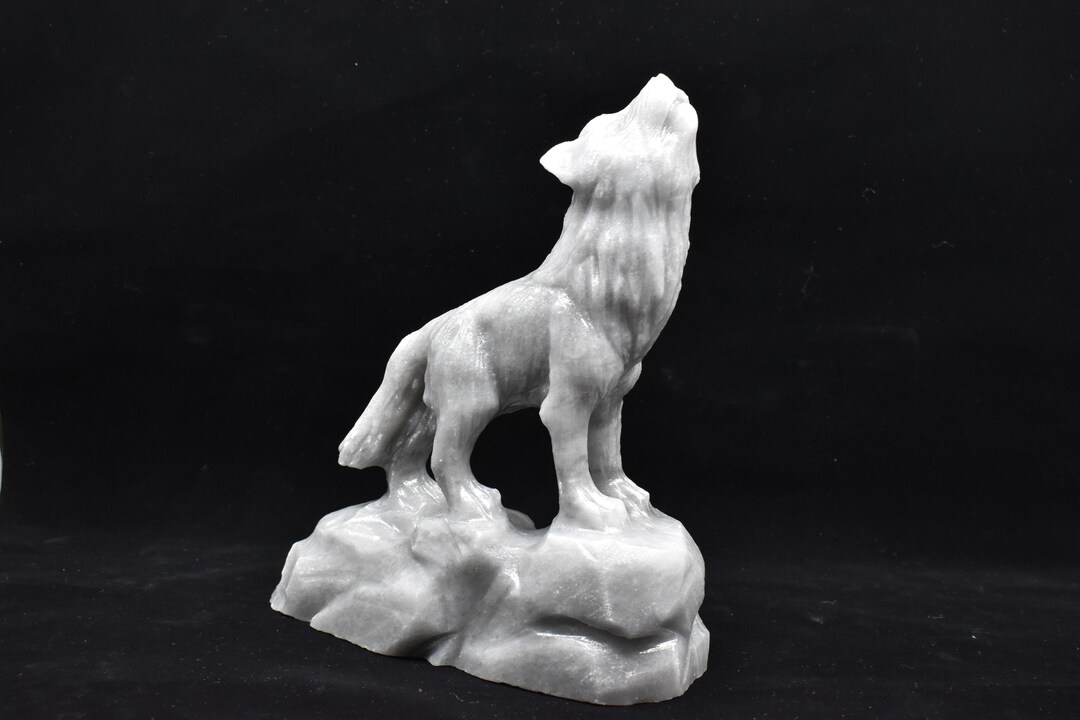 Hand Carved Grey Marble Howling Wolf Statue: Spirit Animal Decor - Etsy