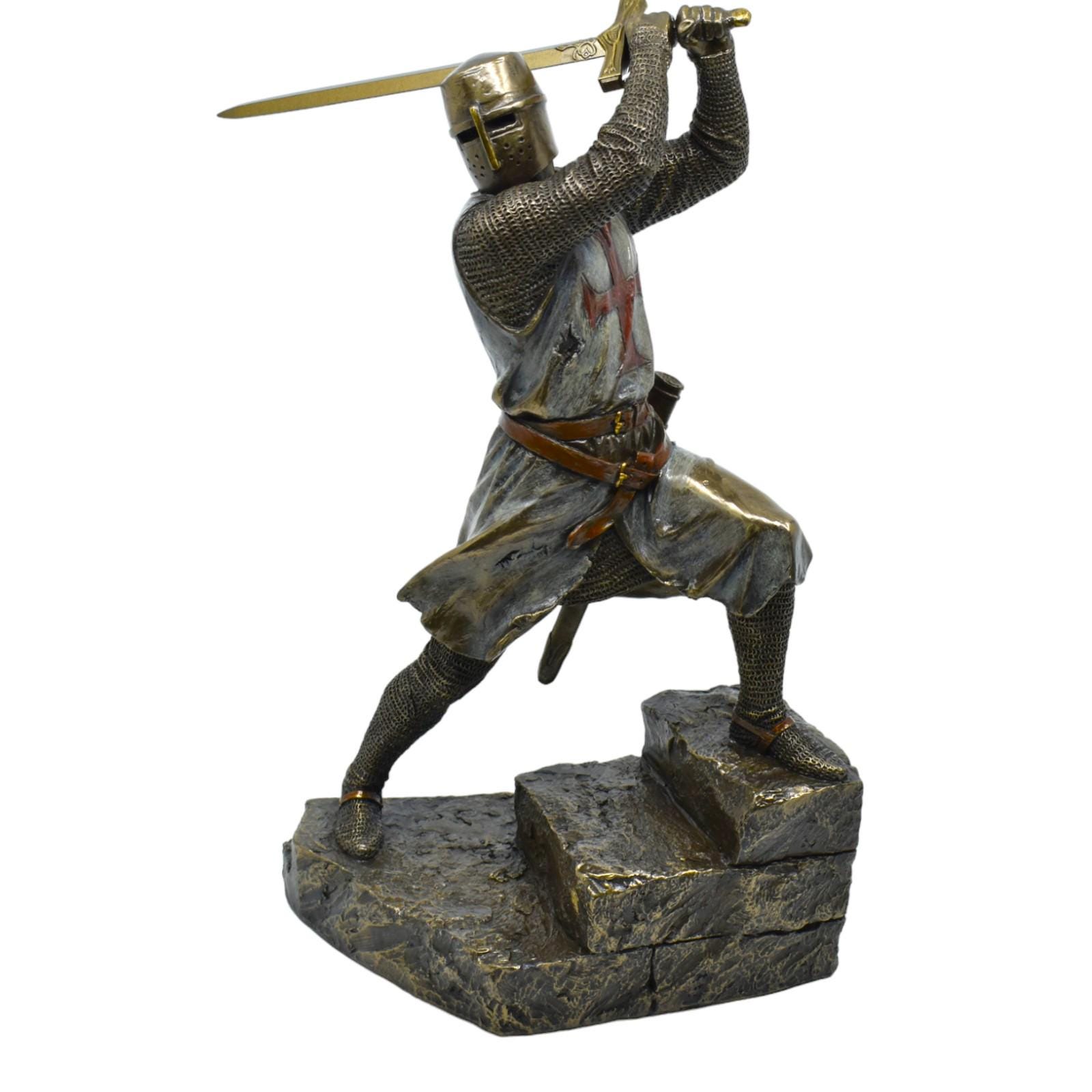 Hand-painted Templar Knight Figurine: Bronze-finish Medieval Decor (30. ...