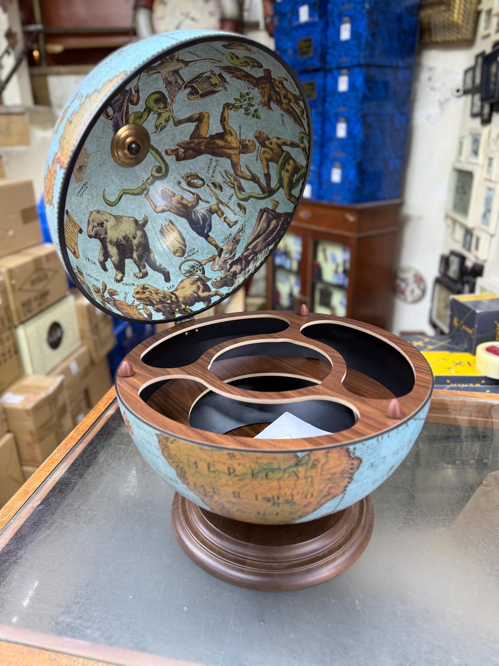 Zoffoli Nettuno Blue Ocean Globe Bar – Italian Desktop Liquor Cabinet ...