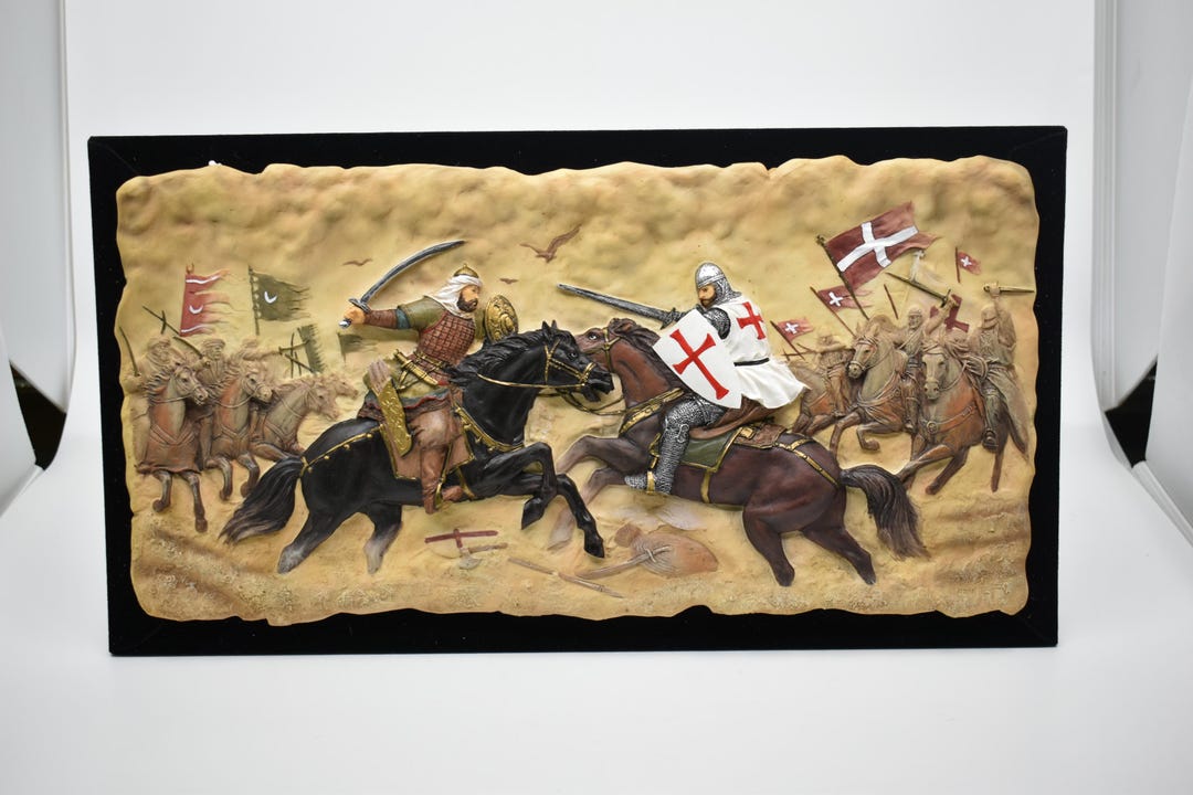 Hand-painted Battle of Hattin Relief Sculpture: Medieval Crusades Wall ...