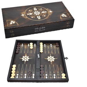 Backgammon Set Rustic Mother of Pearl Stone Processing Carved Handmade ...