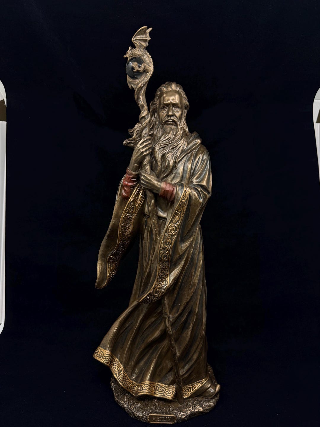 Merlin the Wizard Statue – Bronze Finish Sorcerer Figurine, Mythical ...