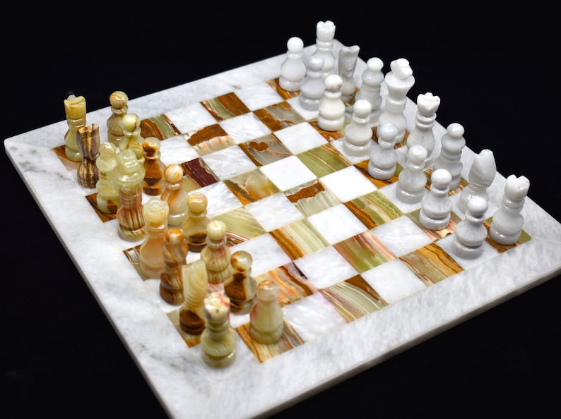 Marble Chess Set Green and White Onyx Chess Set With Storage Marble ...