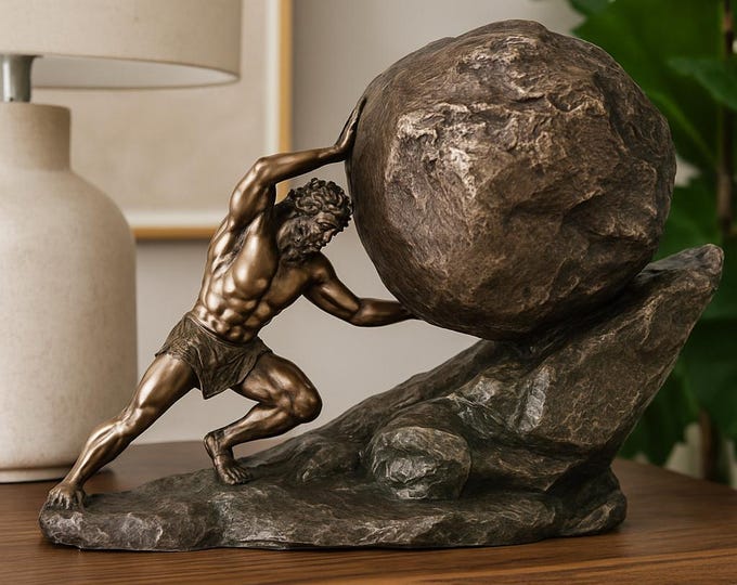 Sisyphus and the Eternal Boulder, Bronze Sisyphus Statue, Greek ...
