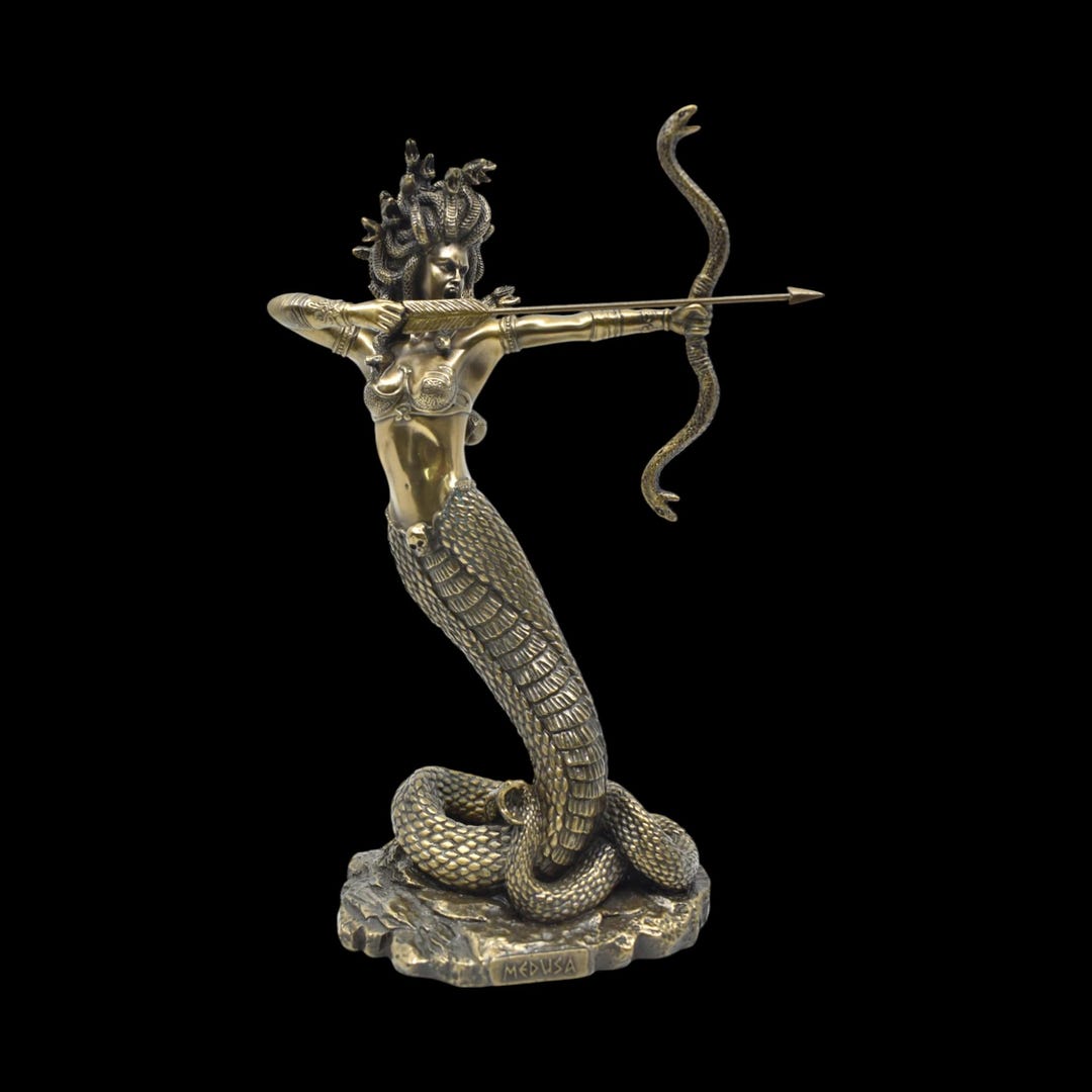 Medusa Warrior Statue – Greek Mythology Snake Woman – Bronze Archer ...