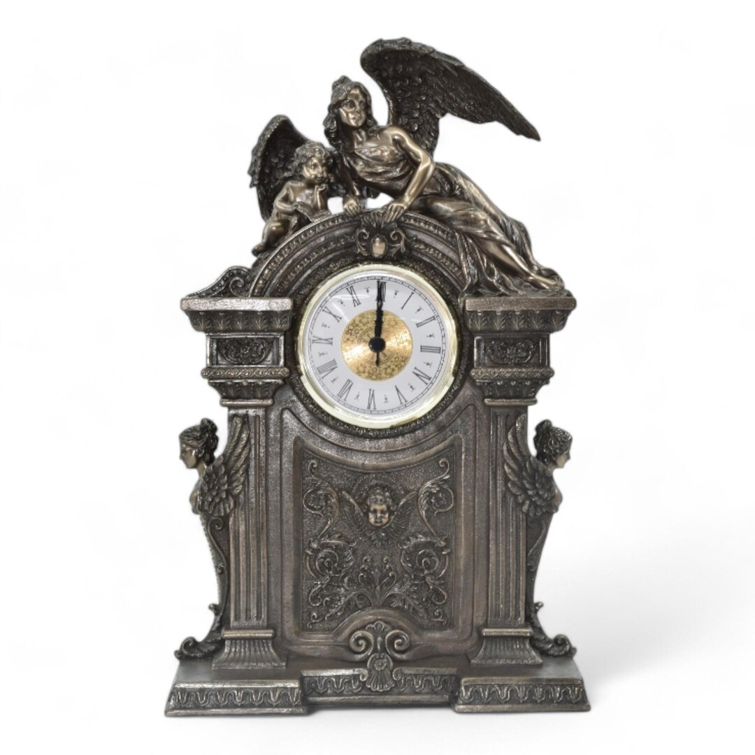 Vintage Angel Figurine Mantel Clock | Baroque-style Bronze Finish Decor ...