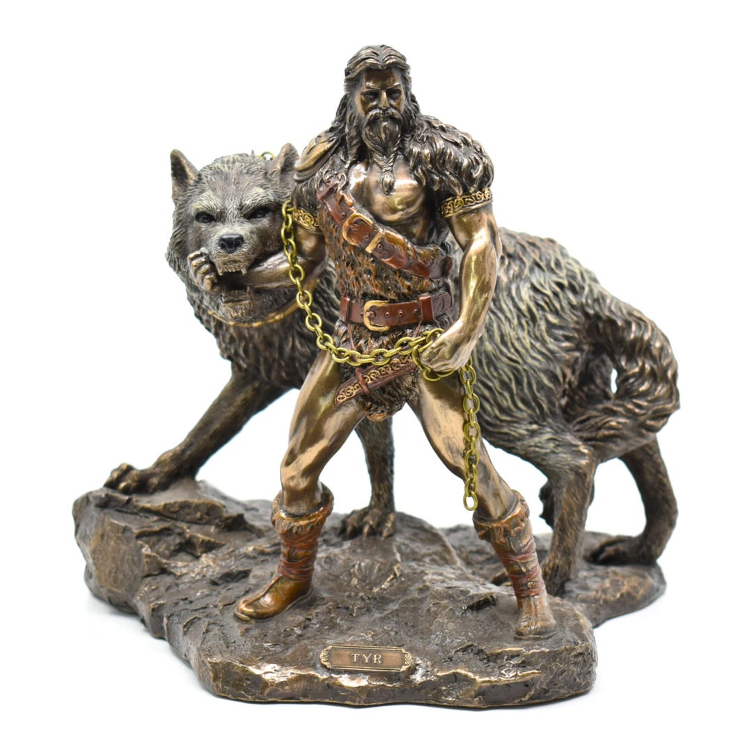 Tyr Norse God Statue With Fenrir Wolf Viking Mythology Sculpture Decor ...