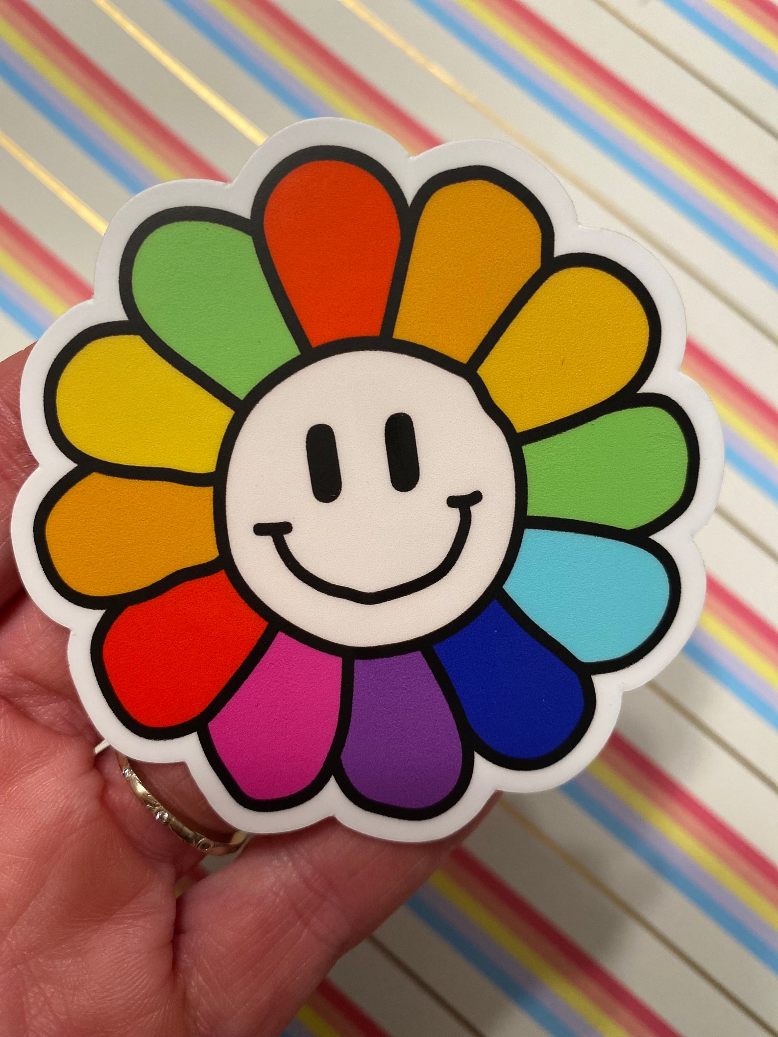 Smiley Flower Sticker - Etsy