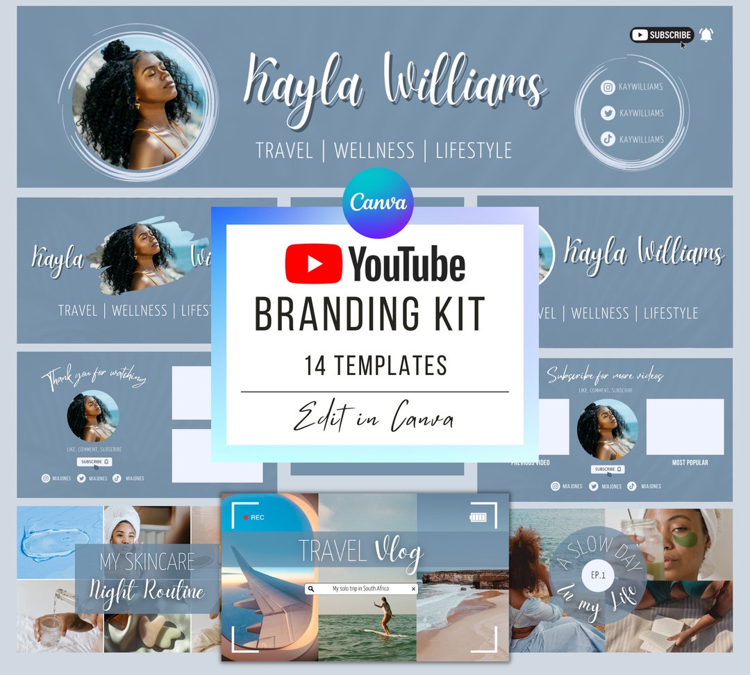Youtube Branding Kit for Vloggers Youtube Banners Intros - Etsy