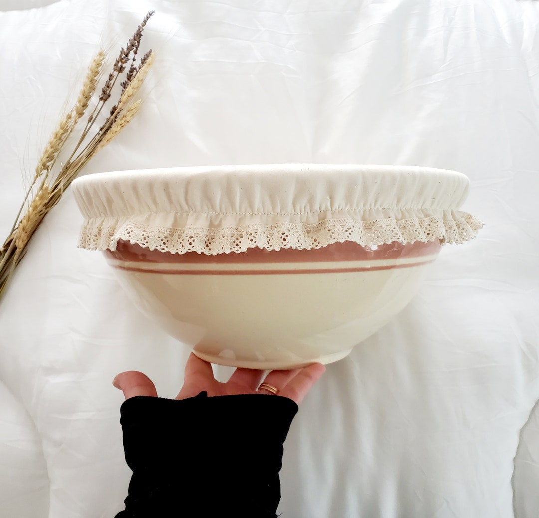 XL Bowl Cover / Lace and Unbleached Muslin / Sourdough Bowl Bonnet ...