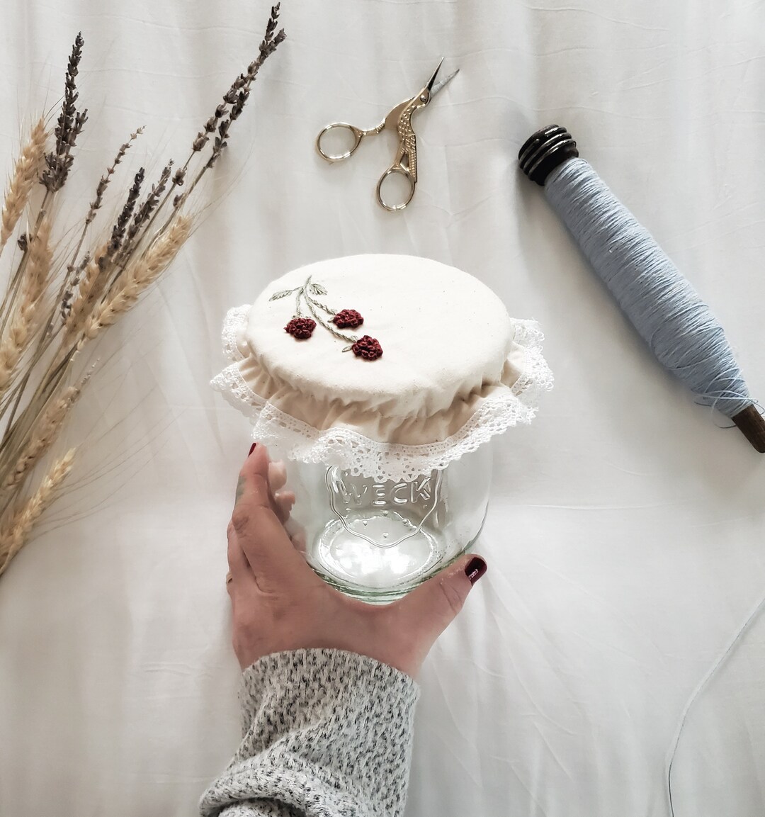 Hand Embroidered Jar Cover for Sourdough Starter & Kombucha Scoby ...