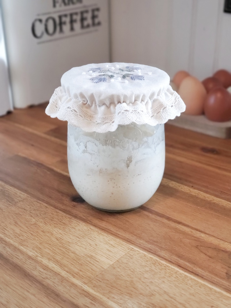 Hand Embroidered Jar Cover for Sourdough Starter & Kombucha Scoby ...