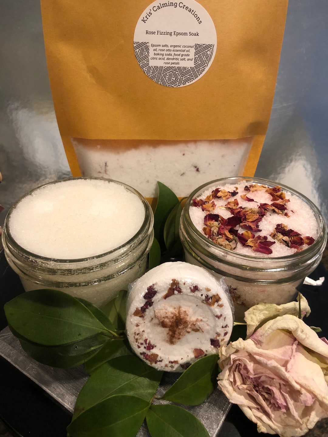 Rose Epsom Salt Bath Soak Bath Bomb Sugar Scrub and Fizzing - Etsy