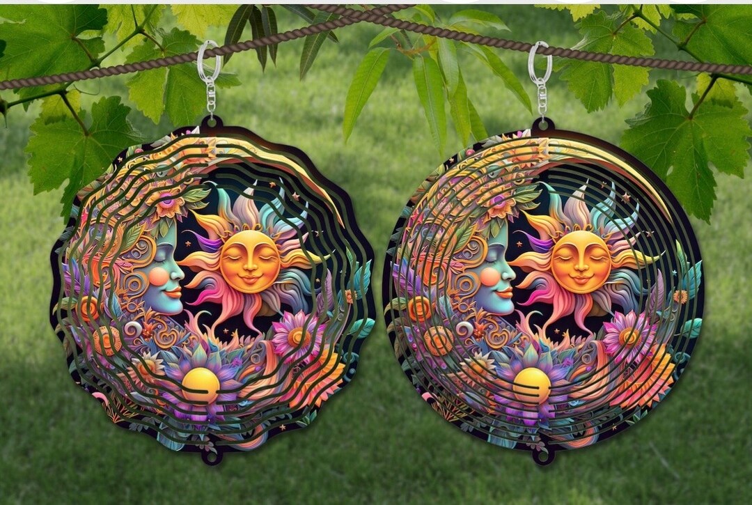 Black Neon Sun & Moon Wind Spinner - Etsy