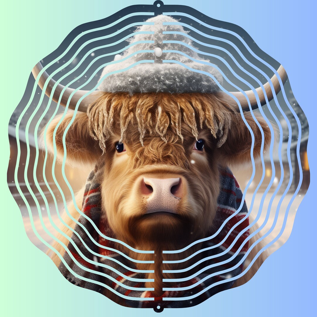 Bundled up Highland Cow Wind Spinner - Etsy