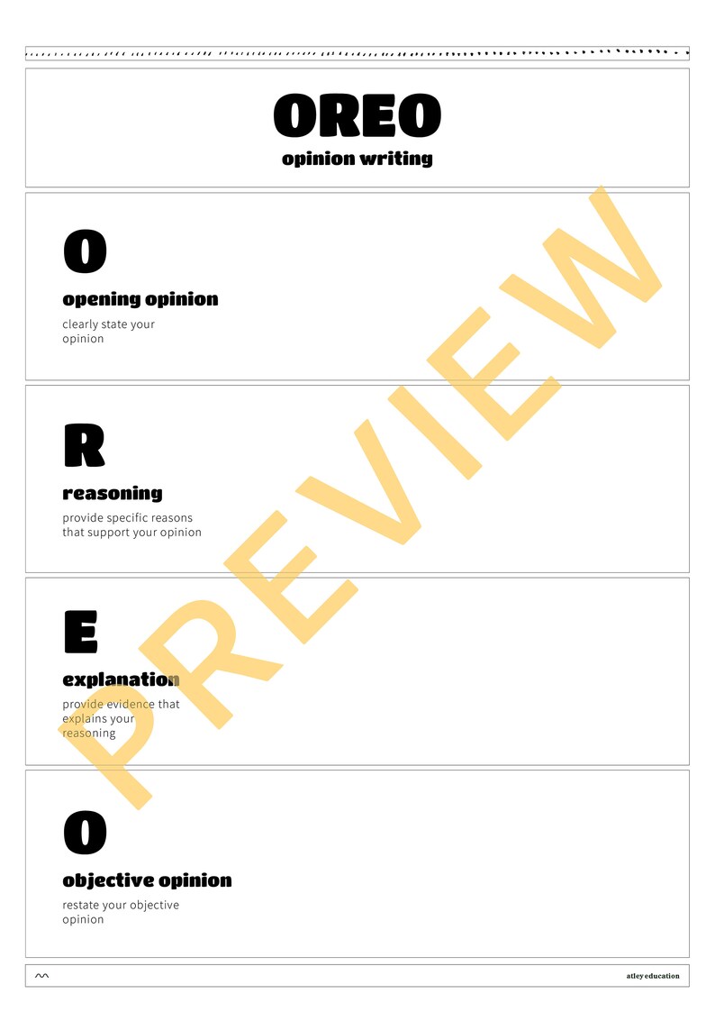 OREO Opinion Writing Worksheet & Poster - English Writing Tool ...