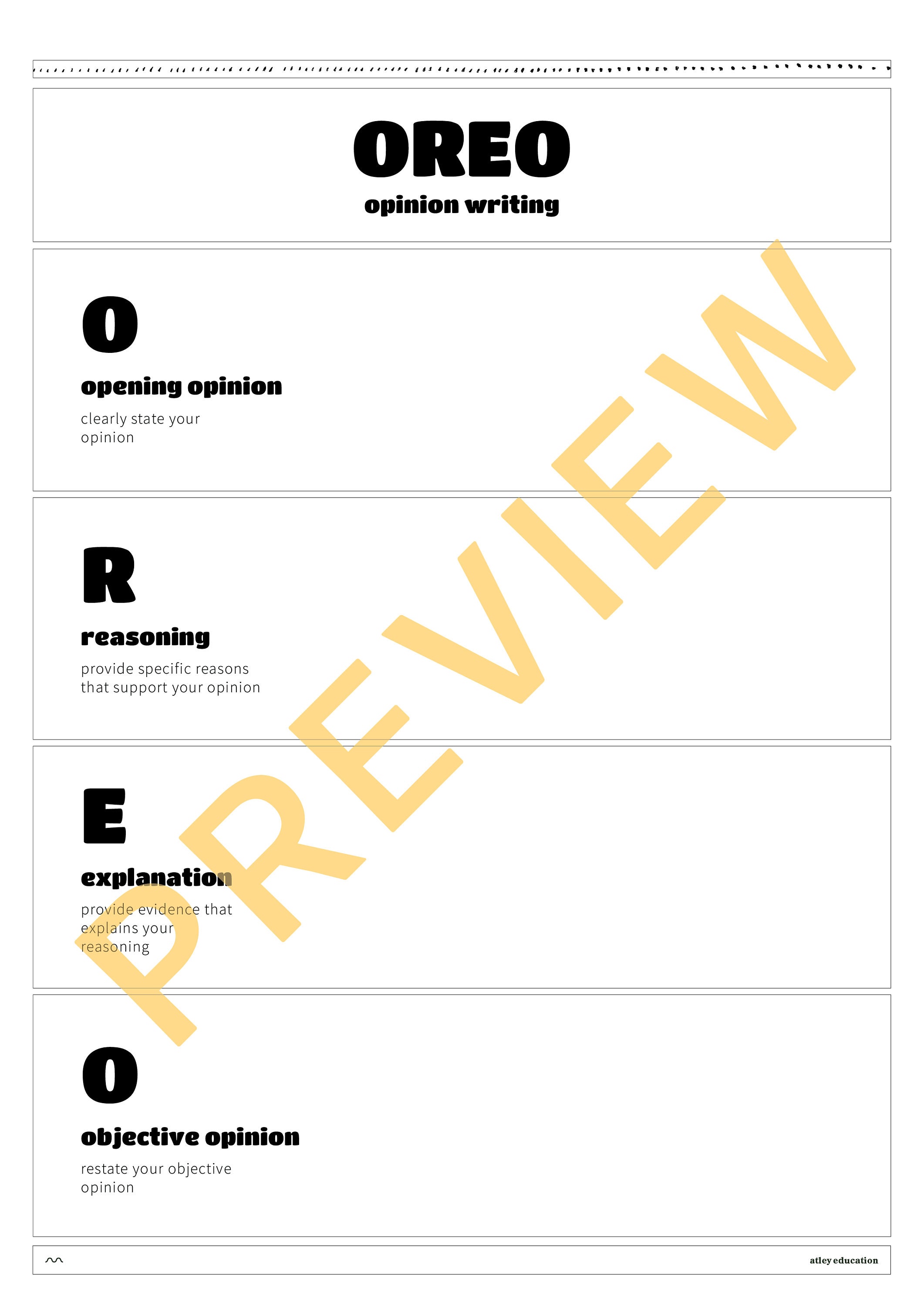 OREO Opinion Writing Worksheet & Poster - English Writing Tool ...