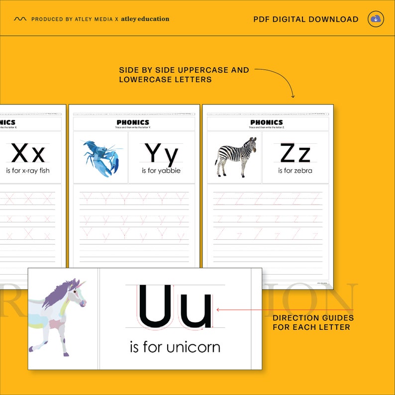 Phonics Animal Alphabet Tracing & Writing Worksheets - Letter Formation ...